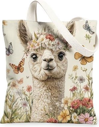 Generic Sac fourre-tout en toile motif alpagas lama printanier pour le shopping, 33 x 38,1 cm, sac d&eacute;picerie r&eacute;utilisable pour femme, motif animal de voyage, 