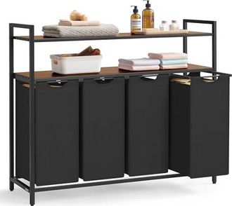 Vasagle Panier à Linge, Corbeille à Linge Sale, Rangement 4 Compartiments, 4 Sacs Amovibles en Tissu Oxford, 2 Étagères, Cadre en Métal, 40L pour Chaque Sac, 