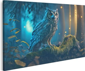 Islandburner Bild auf Leinwand Eule Im Zauberwald Mystische Nachtaufnahme Mit Lichtern Bilder Wandbilder Poster