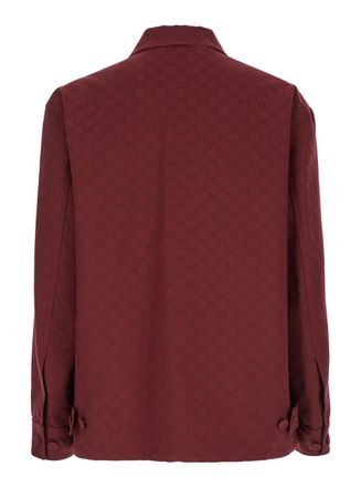 Gucci Mens Bordeaux Jacket With Gg Motif Cotton Blend Coat