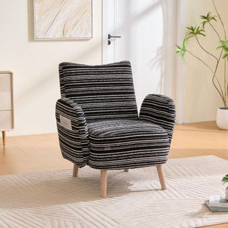 STILVORA Fauteuil de Lecture avec Poche Lat&eacute;rale, Dossier Ergonomique, Pieds en Bois Massif, en Boucl&eacute; Noir