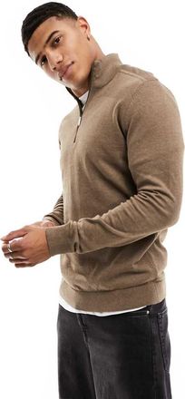 Selected Pull en maille à col montant zippé - Marron