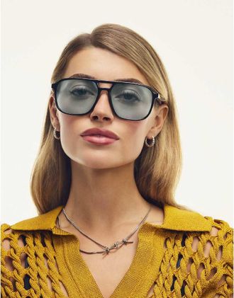 Quay Quay - On the Fly - Pilotensonnenbrille in Schwarz mit Gl&auml;sern in Aqua