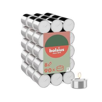Bolsius Lot de 90 bougies chauffe-plat - 8 heures de combustion - Blanc - Longueur de combustion - Bougies décoratives ménagères - Sans huile de palme - Combu