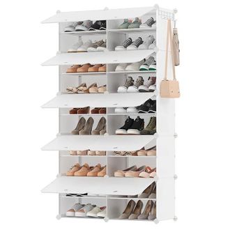 Songmics Schuhregal, Schuhschrank, f&uuml;r Garderobe und Eingangsbereich, anpassbar, 10 F&auml;cher, f&uuml;r bis zu 40 Paar Schuhe, wolkenwei&szlig; LPC035W02