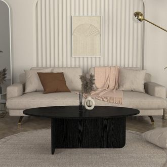 Moebel17 Couchtisch Luminous Schwarz Holzoptik, geometrisches Gestell, modern, beistelltisch, Tisch, kaffeetisch, 120x39,8x60 cm, 93434 (Schwarz)