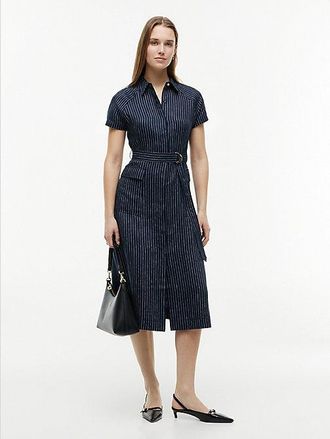 Tommy Hilfiger Robe &agrave; fines rayures avec lin &agrave; bouton dor&eacute;