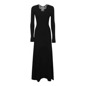 Paco Rabanne Femme, Robes, Noir, Taille: 38 FR Longue Robe en Maille Dos Nu avec Broderies