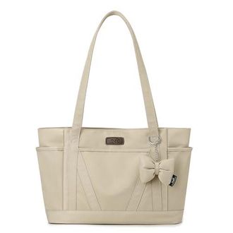 Generic Sac fourre-tout pour ordinateur portable avec noeud en nylon, sac &agrave; bandouli&egrave;re universitaire pour le travail de banlieue (Beige)