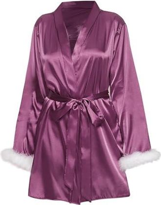 Generic Cardigan en soie &agrave; lacets, peignoir, pyjama, glace confortable, v&ecirc;tements de maison sexy et amusants pyjama femme pantacourt (Purple, M)