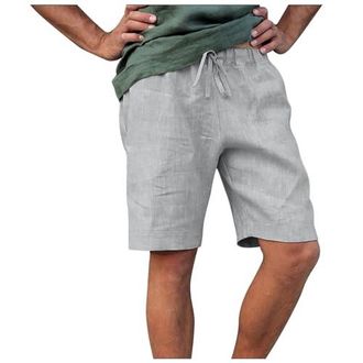 Generic Pantacourt en coton et lin pour homme - Pantalon baggy sarouel avec cordon de serrage - Pantalon de plage - Short en jean, gris, XXL