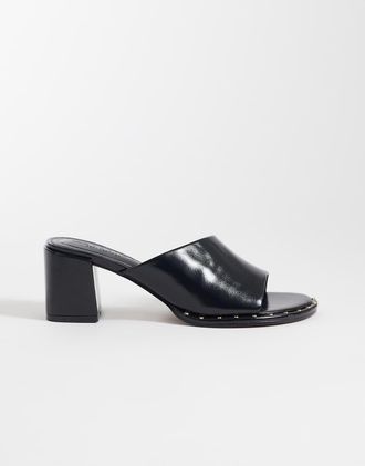 Asos Hammer - Mules asym&eacute;triques en cuir &agrave; talon mi-haut - Noir