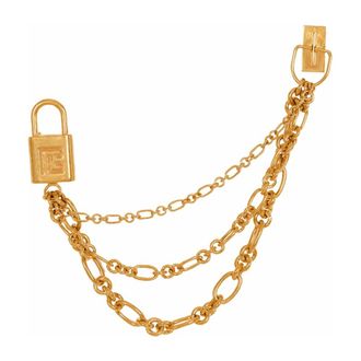 Balmain Femme, Accessoires, Jaune, Taille: ONE Size Broche Sync en laiton avec cha&icirc;nes