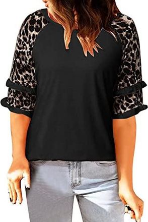 Janly T-shirts Gym pour femmes T-shirt &agrave; la mode pour femmes avec imprim&eacute; l&eacute;opard manches raglan dans une coupe ample d&eacute;contract&eacute;e pour femmes soucieuses de