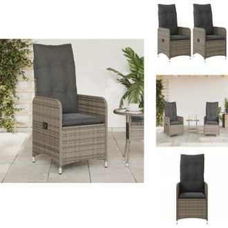 vidaXL Gartensessel mit Kissen 2 Stk. Verstellbar Grau Poly Rattan - Gartenstuhl - Lounge Chair - Liegesessel - Esszimmerstuhl - Balkonm&ouml;bel