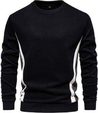 Generic T-shirt de sport d&eacute;contract&eacute; pour homme avec col rond et manches longues, Noir, XXL