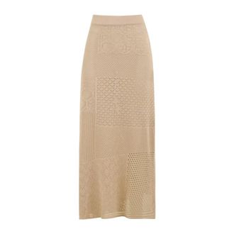 Akep Langer Rock in Lochmuster - - Skirts - Damen - Beige - M