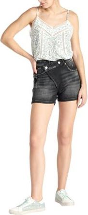 Le Temps Des Cerises Short Mosta en Jeans Noir &agrave; Fermeture asym&eacute;trique