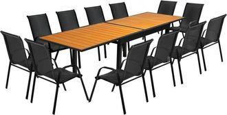 IDMarket Idmarket - Salon de jardin poly extensible table 135/270 cm et 12 chaises bois et noir
