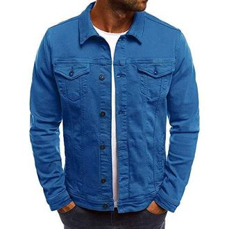 Generic Chemise en denim &agrave; manches longues pour homme - Coupe confortable - Chemise en jean avec bouton Down - Chemises de loisirs avec poche de poitrine - Sw