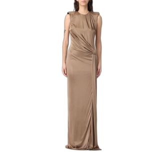Elisabetta Franchi Femme, Robes, Brun, Taille: 40 FR Robe Coupe Ajust&eacute;e &agrave; &Eacute;paules Rembourr&eacute;es