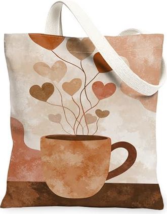 Generic Sacs fourre-tout en toile &agrave; motif coeur, motif floral artistique, sacs &agrave; provisions r&eacute;utilisables, automne chic l&eacute;ger lavable &eacute;paule St, marron, 13x15