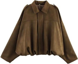 Generic Blouson aviateur surdimensionn&eacute; en daim pour femme - Col &agrave; revers dautomne - Fermeture &eacute;clair - V&ecirc;tement de rue pour moto, marron, XL