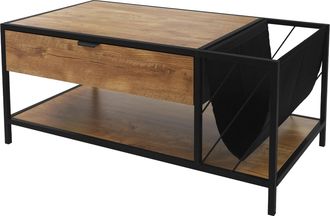 ML Design ML-Design Couchtisch 100x54x45 cm Braun-Eiche-Rustikal, Sofatisch aus Holz, Wohnzimmertisch mit Metallgestell und 2 Ablagen, Beistelltisch mit Schubla