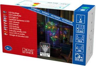 Konstsmide Micro LED Lichterkette, gefrostet, 80 bunte Dioden, 30V Außentrafo, weißes Kabel - 3811-502