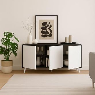 Dmora Kommode Weddell, Wohnzimmerbuffet, Wohnzimmer-Sideboard, Moderne K&uuml;chen-Speisekammer, 154x40h72 cm, Anthrazit und Wei&szlig;