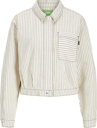 Jack & Jones Damen JXMADDY RLX Overshirt PNT Langarmshirt, Blanc de Blanc/Stripes:Black Pinstripe, M