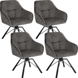 Woltu Chaise Pivotante &agrave; 360&deg;, Lot de 4, Chaise Salle &agrave; Manger Scandinave, en Velours, Assise Rembourr&eacute;e, Pieds en M&eacute;tal, Gris Fonc&eacute;, BH365dgr-4