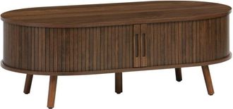 Sweeek Table basse 2 portes coulissantes avec 3 compartiments effet bois rainur&eacute; noyer, l 110 x p 59 x h 39cm