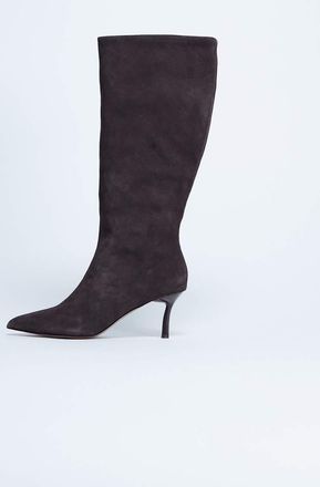 Topshop Tori - Kniehohe Stiefel aus echtem Wildleder in Schokobraun mit spitzer Zehenpartie-Brown