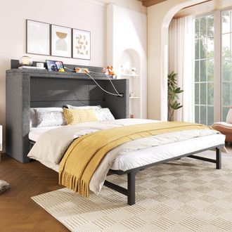 Suky Brand Schrankbett, 140 x 200cm, Mit Einer Schublade,Mobiles Schrankbett mit Ablagefach am Bett, mit USB- und Typ-C-Anschl&uuml;ssen, Umbaubares Plattformbett, Le