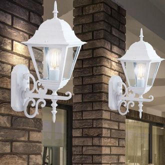 ETC Shop Ensemble de 2 antique de verre blanc lanternes maison mur &eacute;clairage style jardin spot ALU noir E27