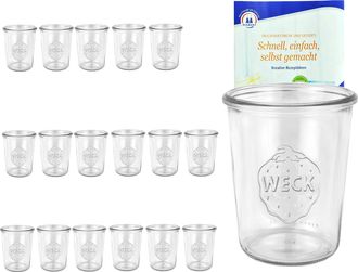 MamboCat 18er Set Original WECK 3/4-Liter Sturzglas, 850 ml, Rundrandglas RR100 + GRATIS Rezeptheft, großes Einmachglas, Einweckglas, Einlegen + Einkochen + Ko