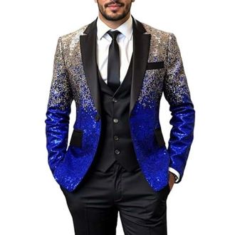 Generic Veste à paillettes pour homme - Coupe régulière - Veste extensible élégante - Couleurs contrastées - Manches longues - Blazer pour fête de mariage - C