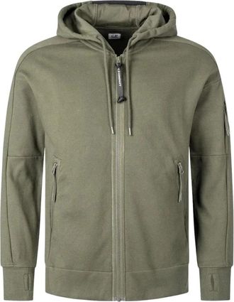 C.P. Company Diagonal Raised Fleece Lens Kapuzenpullover mit durchgehendem Rei&szlig;verschluss - - Sweatshirts & Hoodies - Herren - Gr&uuml;n - L