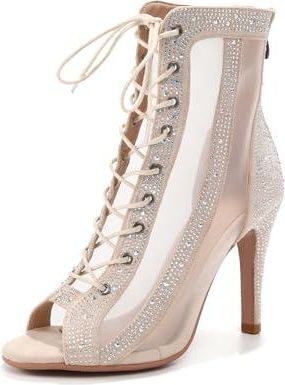 Generic Chaussures de danse latine pour femme - Chaussures de danse latine &agrave; lacets avec strass et bout ouvert - Chaussures de salle de bal - Chaussures de pr