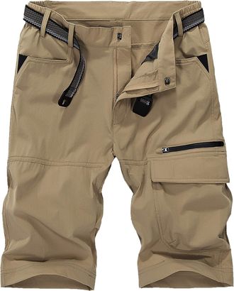 KEFITEVD Kurze Sommerhose Herren Hose Wanderhose kurz leicht Outdoor Shorts Cargohose Arbeitshose Multi Taschen Khaki 34