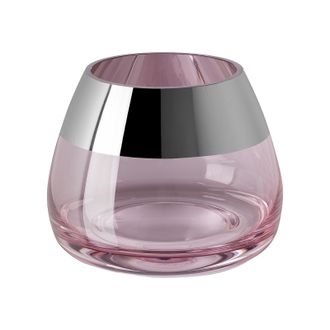 Fink Teelichthalter Ø 11 cm rosefarben Kleiner gläserner Kerzenhalter mit Silberrand