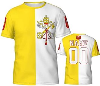 Generic Embl&egrave;me du Drapeau De La Cit&eacute; du Vatican avec Nom Et Num&eacute;ro Personnalis&eacute;s Sportswear Tee Shirt Respirant T-Shirts De Sport Moderne Homme T-Shirt pour 