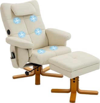 HOMCOM Massagesessel mit Fu&szlig;st&uuml;tze Relaxsessel Wohnzimmer - R&uuml;ckenlehne bis 135&deg; verstellbar, Aufbewahrungsbox, Kopfst&uuml;tze und Fernbedienung - Kunststoffbezu