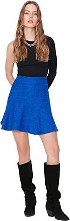 Trendyol Mini Jupe évasée en Tissu tissé avec Ourlet à Volants pour Femme, Bleu, 40