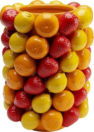 Kare Design Design Vase Fruit Parade, Gelb/Rot, 33cm Höhe, Porzellan, Blumenvase, Dekorationsvase, Gefäß für Blumen, Tischvase, Wohnzimmer