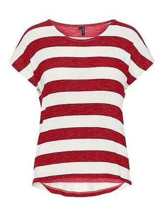 Vero Moda Vero Moda VMWIDE Stripe S/L Top GA JRS Noos Haut, Goji Berry/Rayures : Blanche-Neige, M Femme
