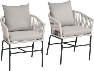 OUTSUNNY 2er-Set Gartenst&uuml;hle mit Kissen Gartensessel Set im Boho-Stil Gartenstuhl, Gartenm&ouml;bel Balkonstuhl Terrassenstuhl, Metallrahmen, 57 x 60 x 71 cm