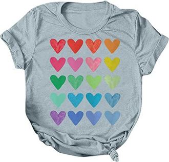 Generic Tunique d&eacute;contract&eacute;e &agrave; manches courtes et col rond pour femme 2026 pour la Saint-Valentin, gris, XXL