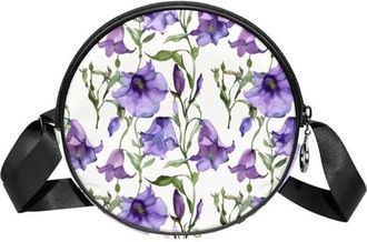 Generic Sac &agrave; bandouli&egrave;re rond pour femme, motif fleurs de cloche, violet, petit sac &agrave; bandouli&egrave;re avec fermeture &eacute;clair, bretelles r&eacute;glables, sac &agrave; main rond
